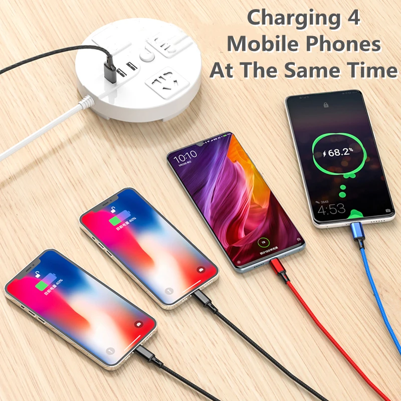 3a 4in1 3in1 Usb Type C Cable for Iphone 14 13 12 Pro Max 3 in 1 2 in 1 Charging Cable Micro Usb ...