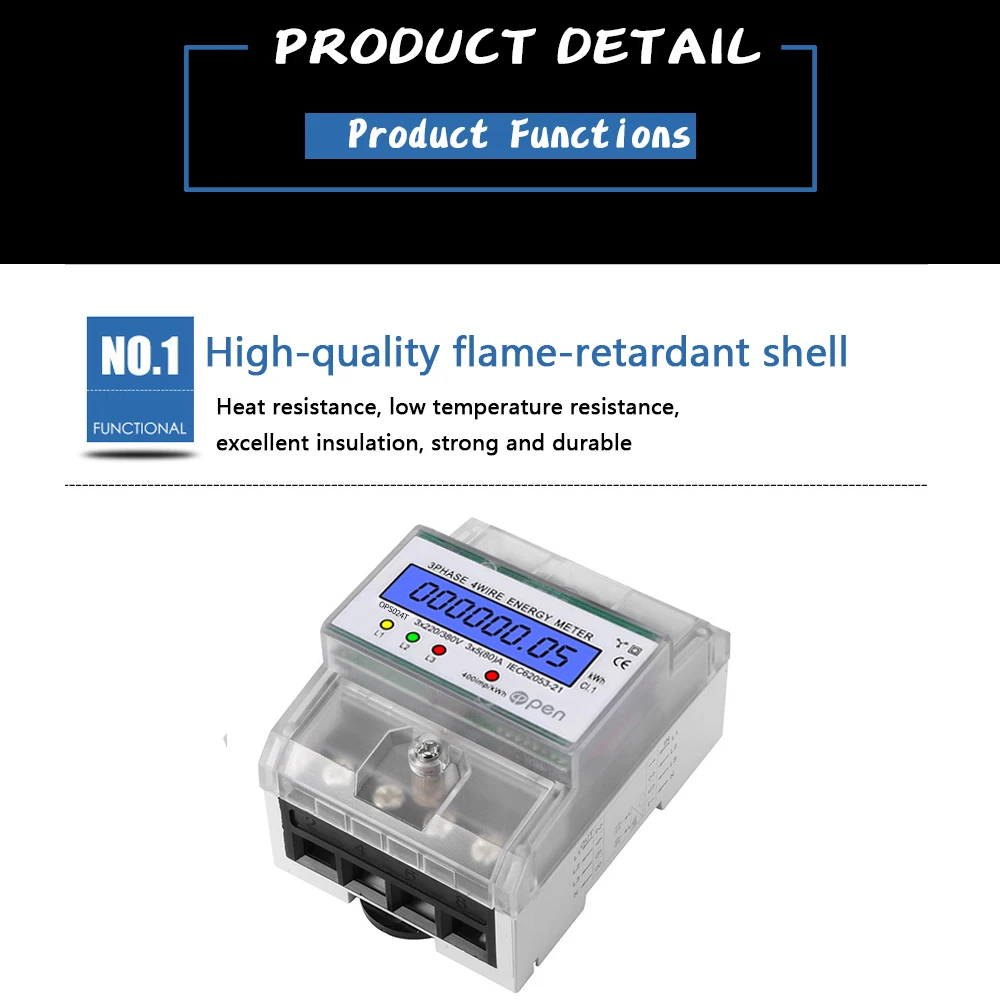 Din Rail 380V 80A 3 Phase 4 Wire Watt Power Meter - ISO CCC CQC