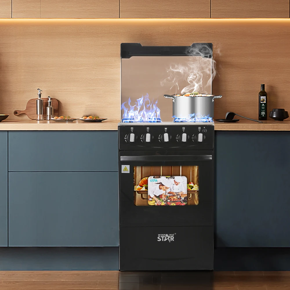 Winning Star ST-9613 KJ-28 4 Gas Burners Black Stove with Built-in Oven ...