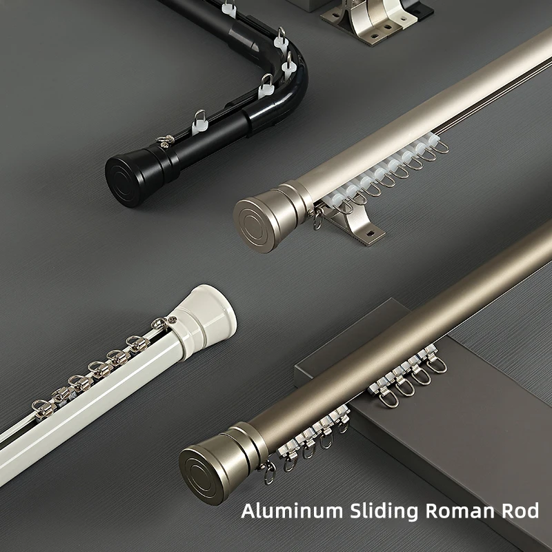 Modern Aluminum Curtain Pole Alloy Silent Design Roman Rod Double Track ...