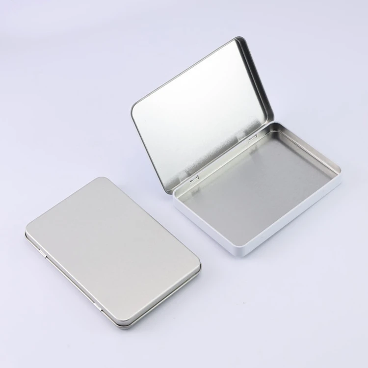 Retangular Thin Hinged White Black Metal Tin Case For Card Makeup ...