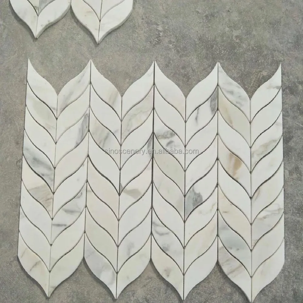 White Marble Leaf Shape Mosaic for Background Decoration