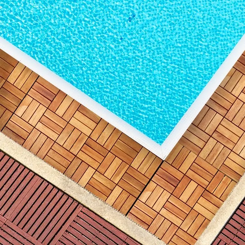 12 Slats Interlocking Flooring Tiles 12''x12'' Wood Patio Deck Tiles ...