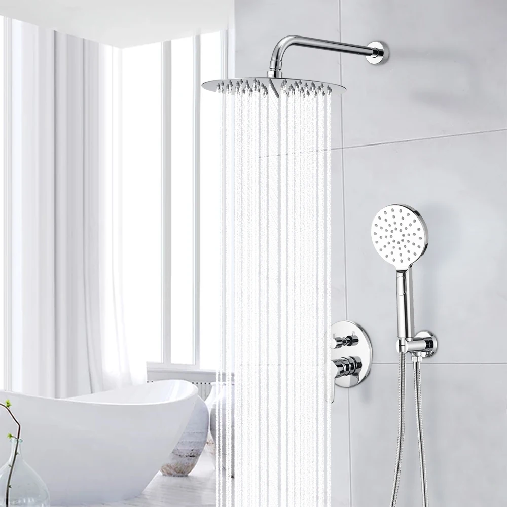 Wall Recessed Concealed Shower Mixer Faucet Set with 2 Functions Shower ...