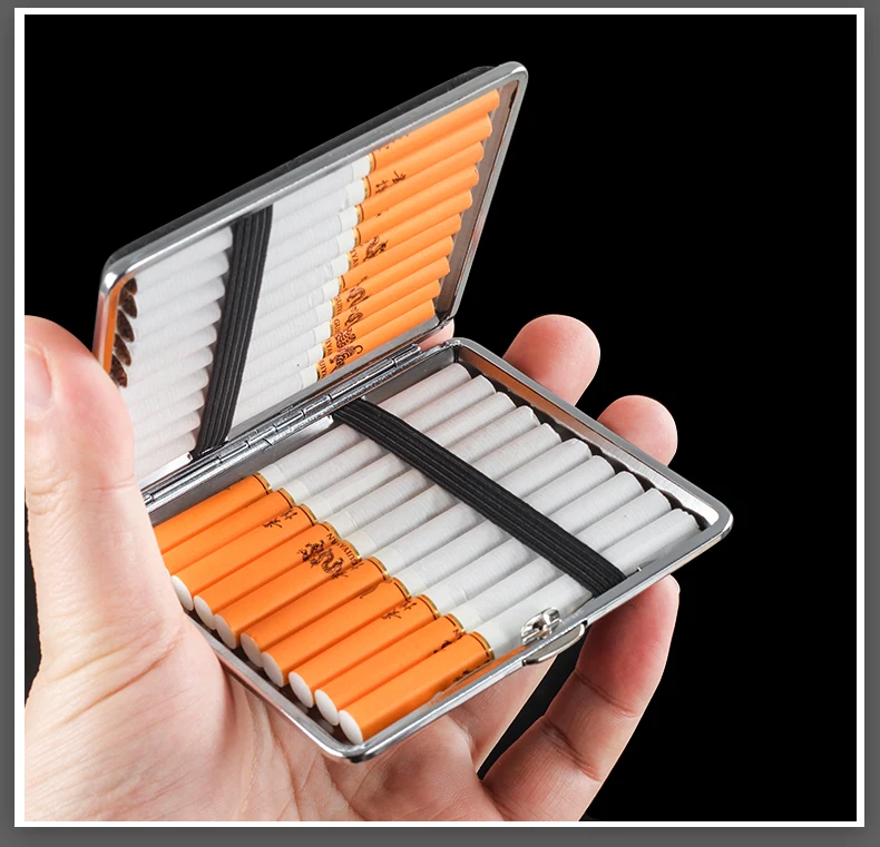 Cigarette Case 20cigarettes Reusable Metal PU Leather Cigarette Box Men ...