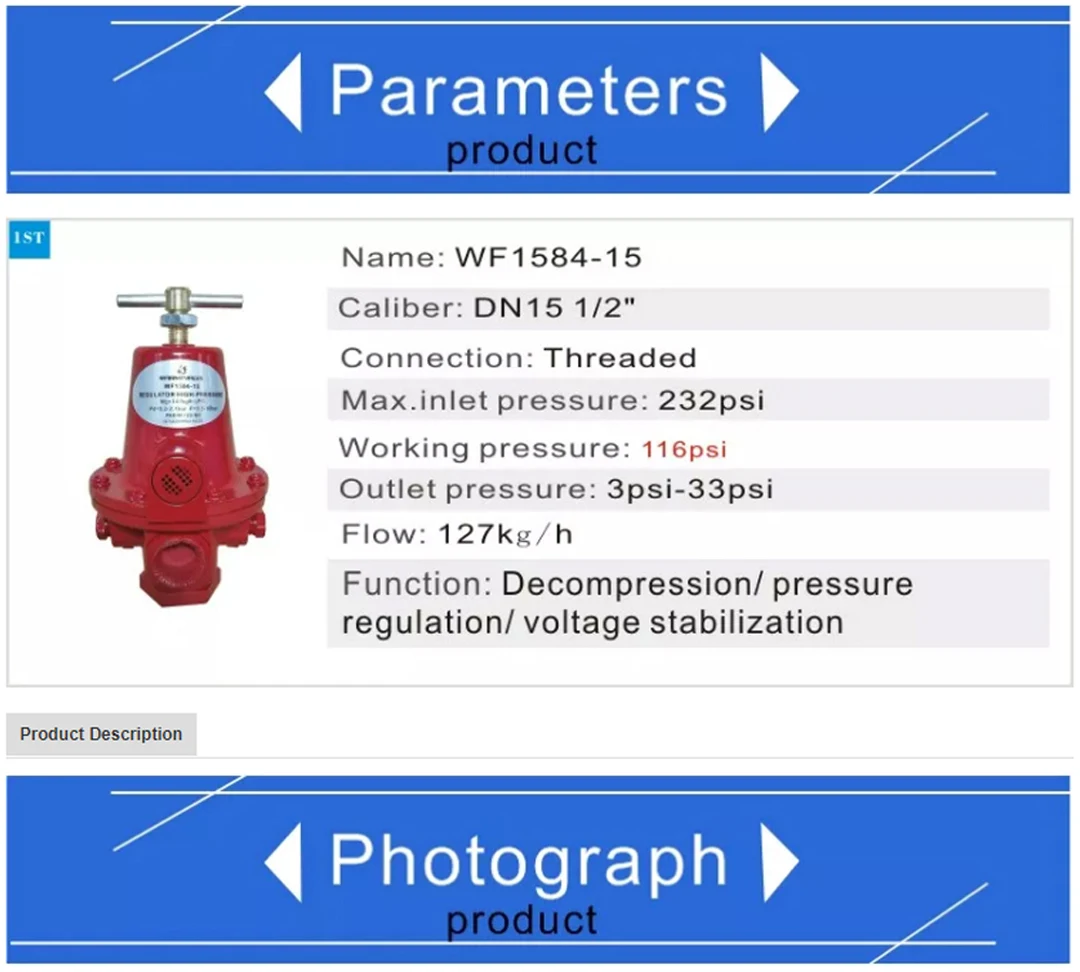 First Stage High Pressure 16bar 232psi Gas Reducing Regulators
