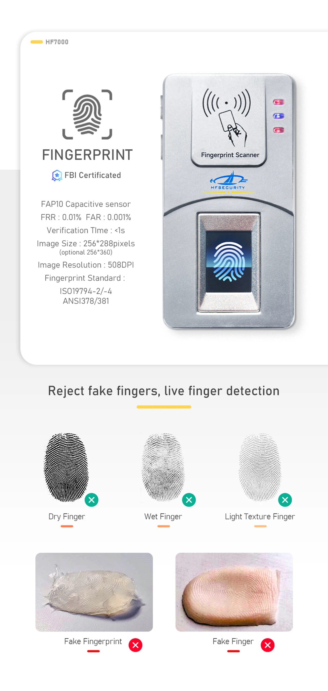 HFSecurity HF7000 Bank Digital Portable Automatic Biometric Fingerprint ...