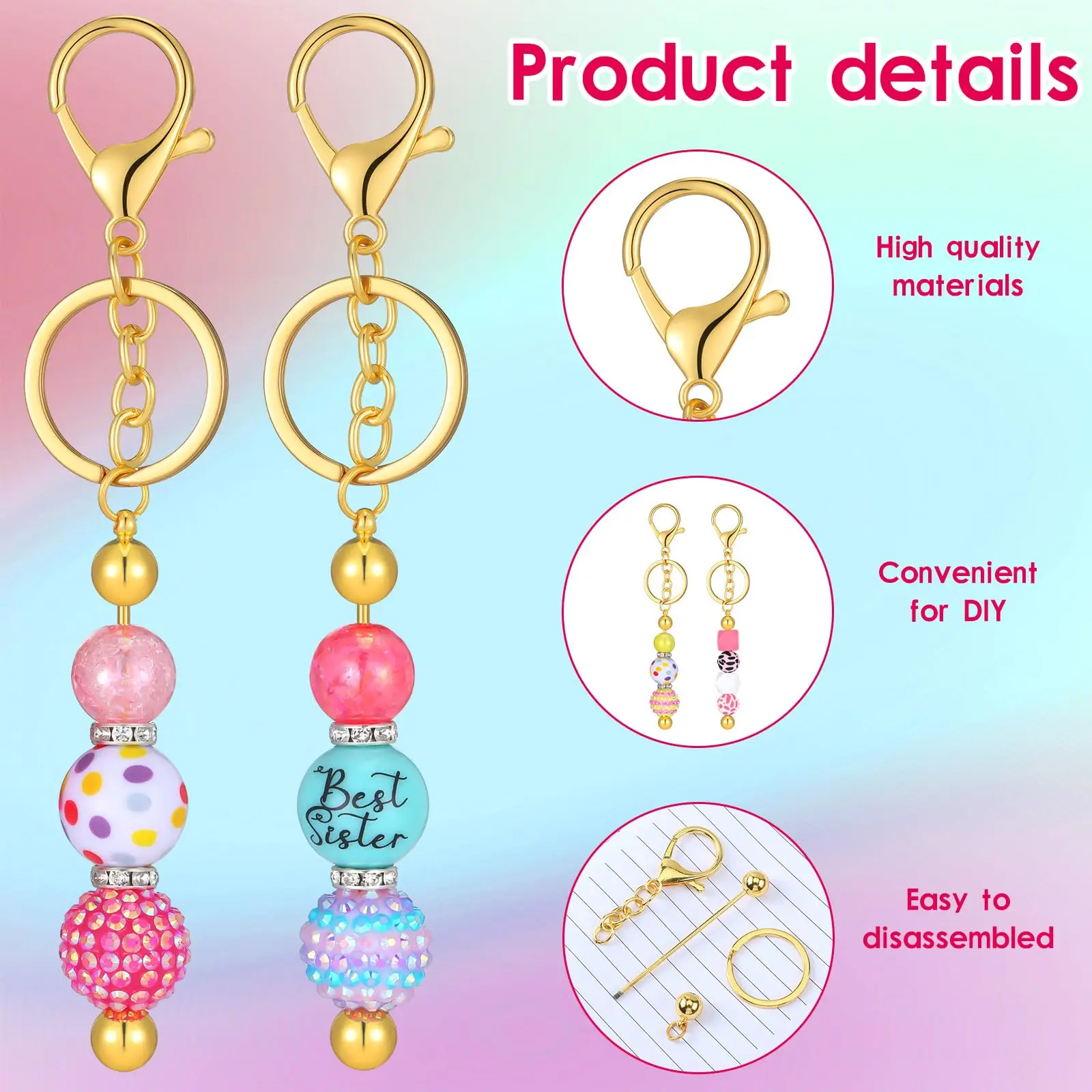 60 Pcs Beadable Keychain Bars Set 20 Beaded Keychain 20 Resealable ...