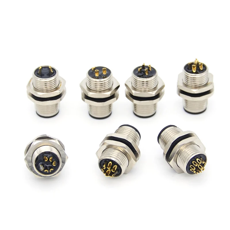 M12 Circular Connector Sensor Cabling Female Male Socket Panel Mount 2 ...