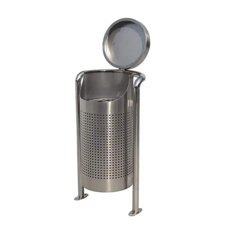 Outdoor Standing Galvanized Steel Garbage Receptacle Trash Can Outside ...