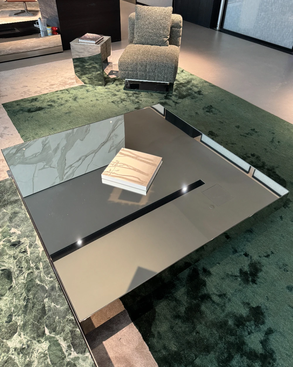 Italian Minimalist Solid Steel Square Coffee Table Marble Metal Mirror ...