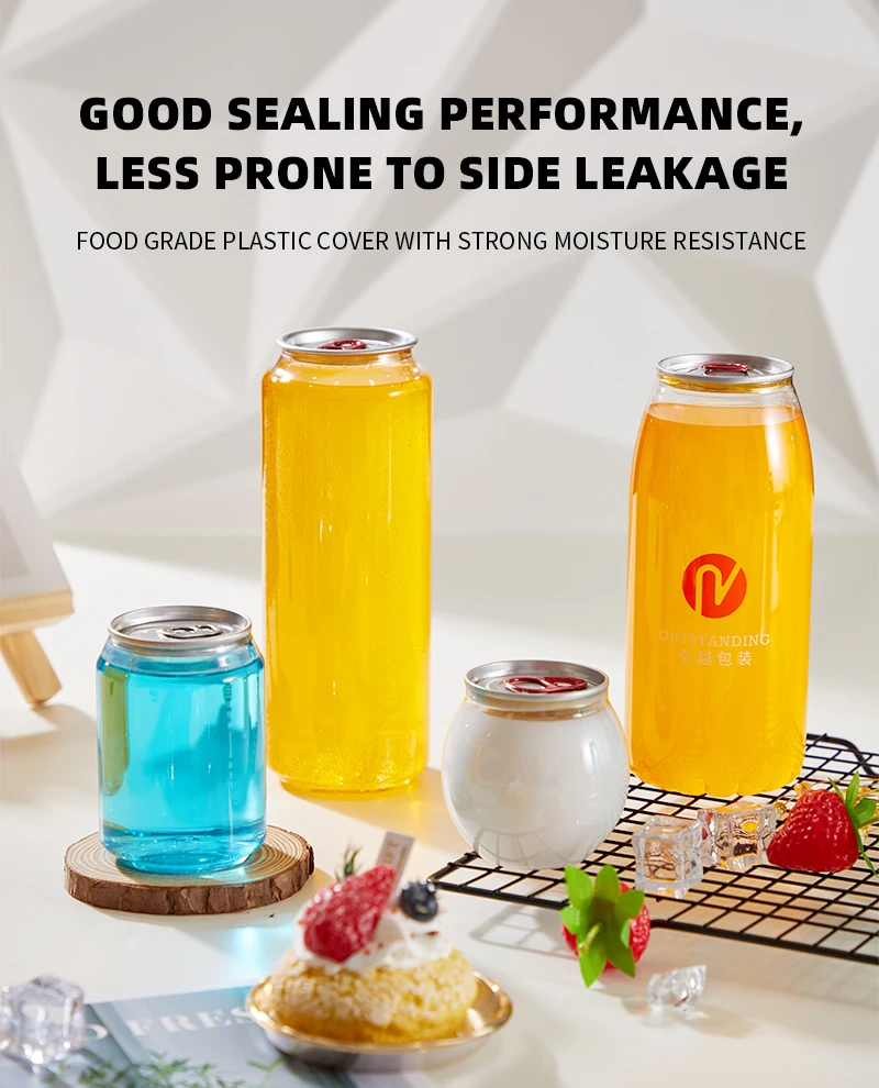 202# Clear PET Plastic Beverage Cans with Easy Open Aluminum Caps for ...