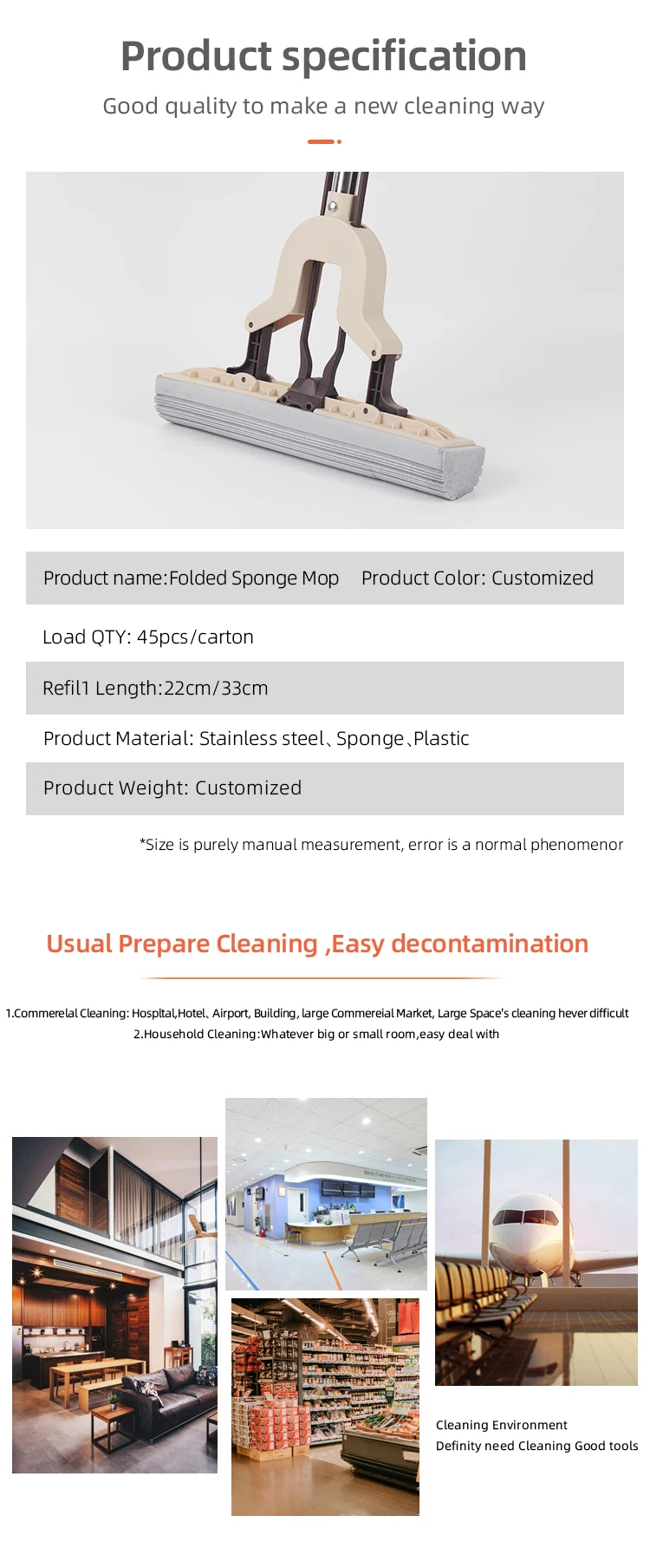 Free-handwash Folded Sponge Mop With Absorbent Cotton Thread Head ...