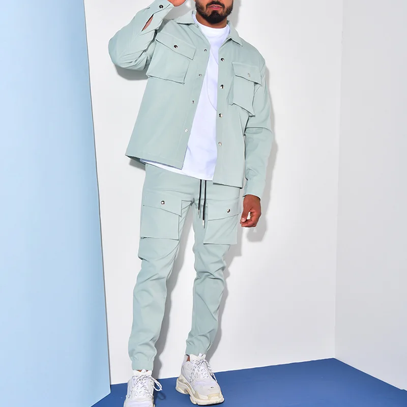 Two-piece Men Sport Suit Long Sleeve T-shirt Sweatpants Fashion Solid ...