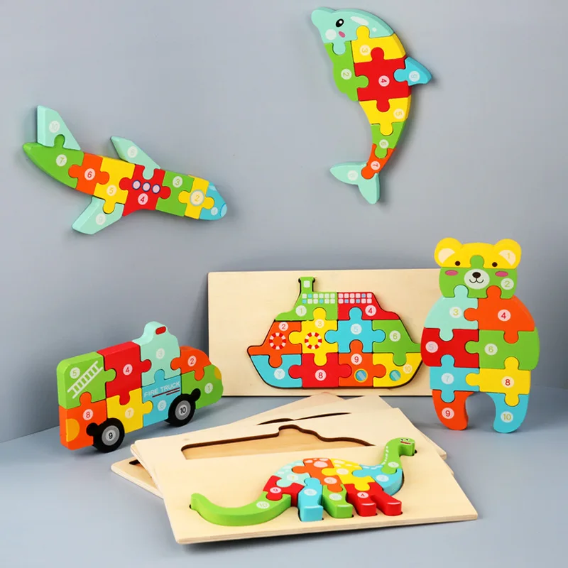 Wooden 3d Puzzle Jigsaw Toys Cartoon Animal Colorful Kids Educational ...