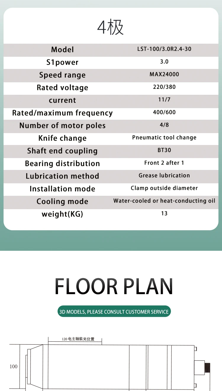 3.5kw Atc Spindle Motor 800hz 24000rpm Automatic Tool Change 100mm For ...