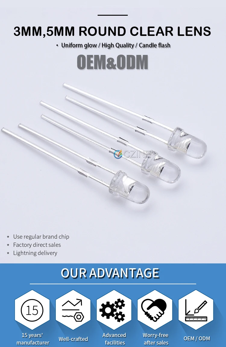 Czinelight Candle Flash 3mm 5mm Round Top Clear Red Yellow