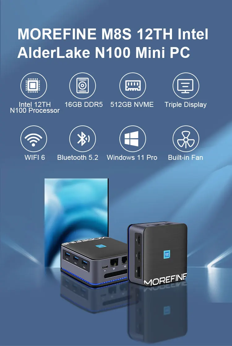 Morefine Intel12th Alderlake N100 Mini Pc M8s 16g Ddr5 M.2 Ssd Sata ...
