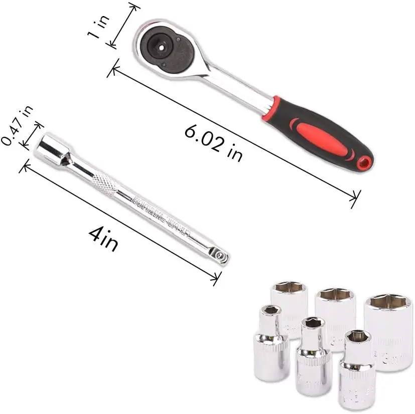 12pcs 1/4 Inch Ratchet Socket Wrench Set Drive Socket Set With 10 ...