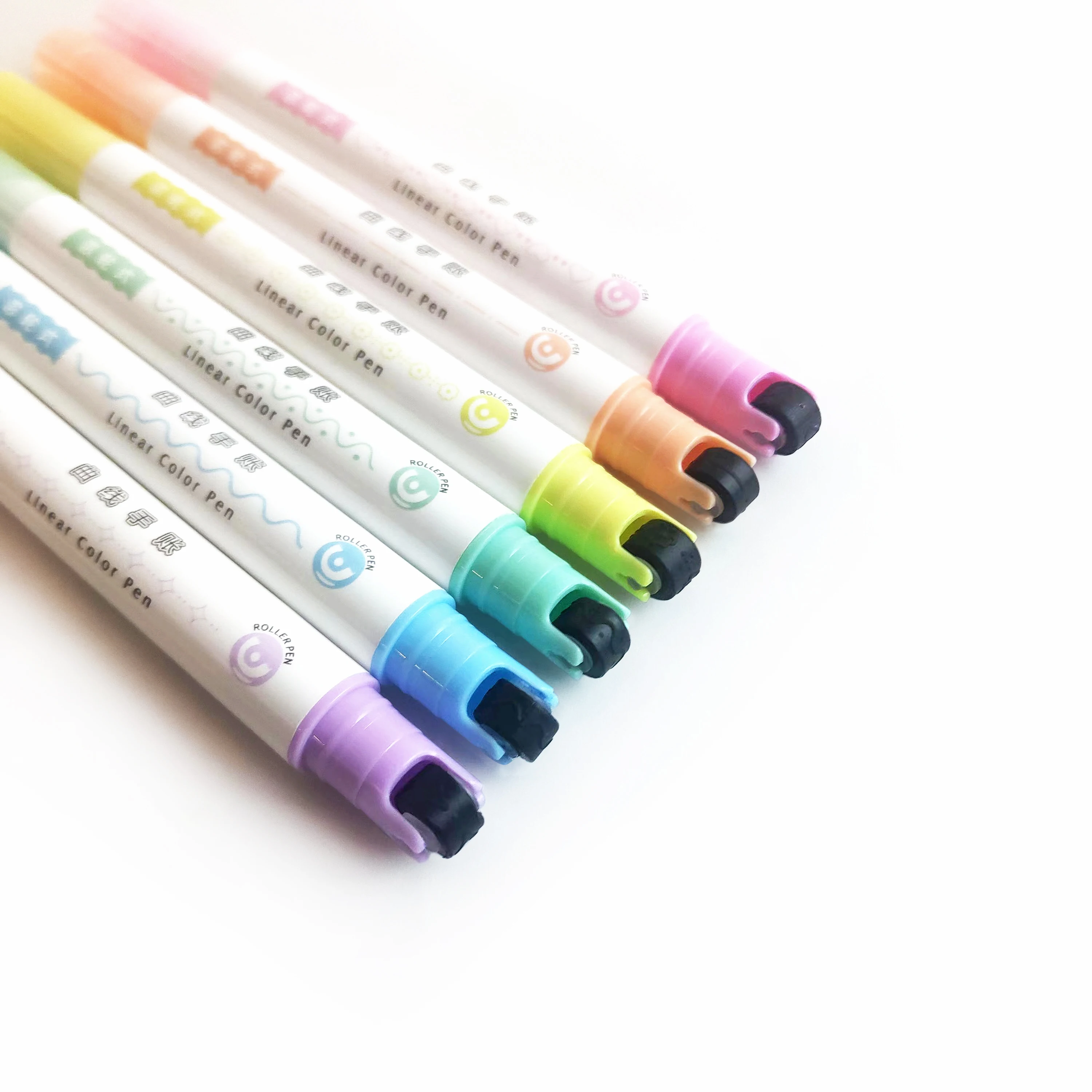 6 Different Curve Shapes Roller Stamp Highlighter Set 2/3/6 Colors ...