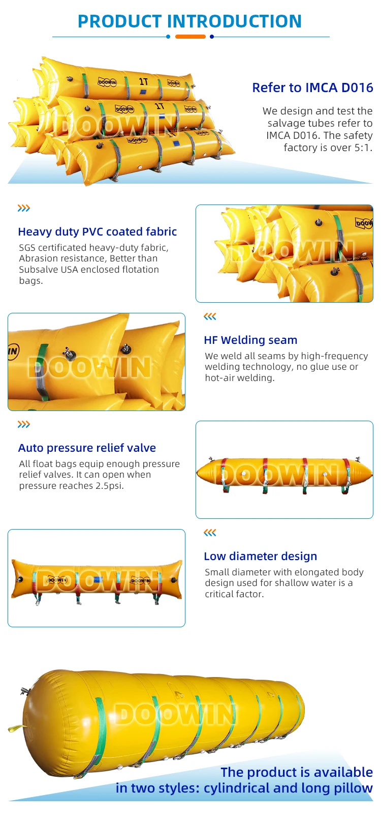 Inflatable Elongated Pontoon Marine Salvage Tubes for Underwater Works