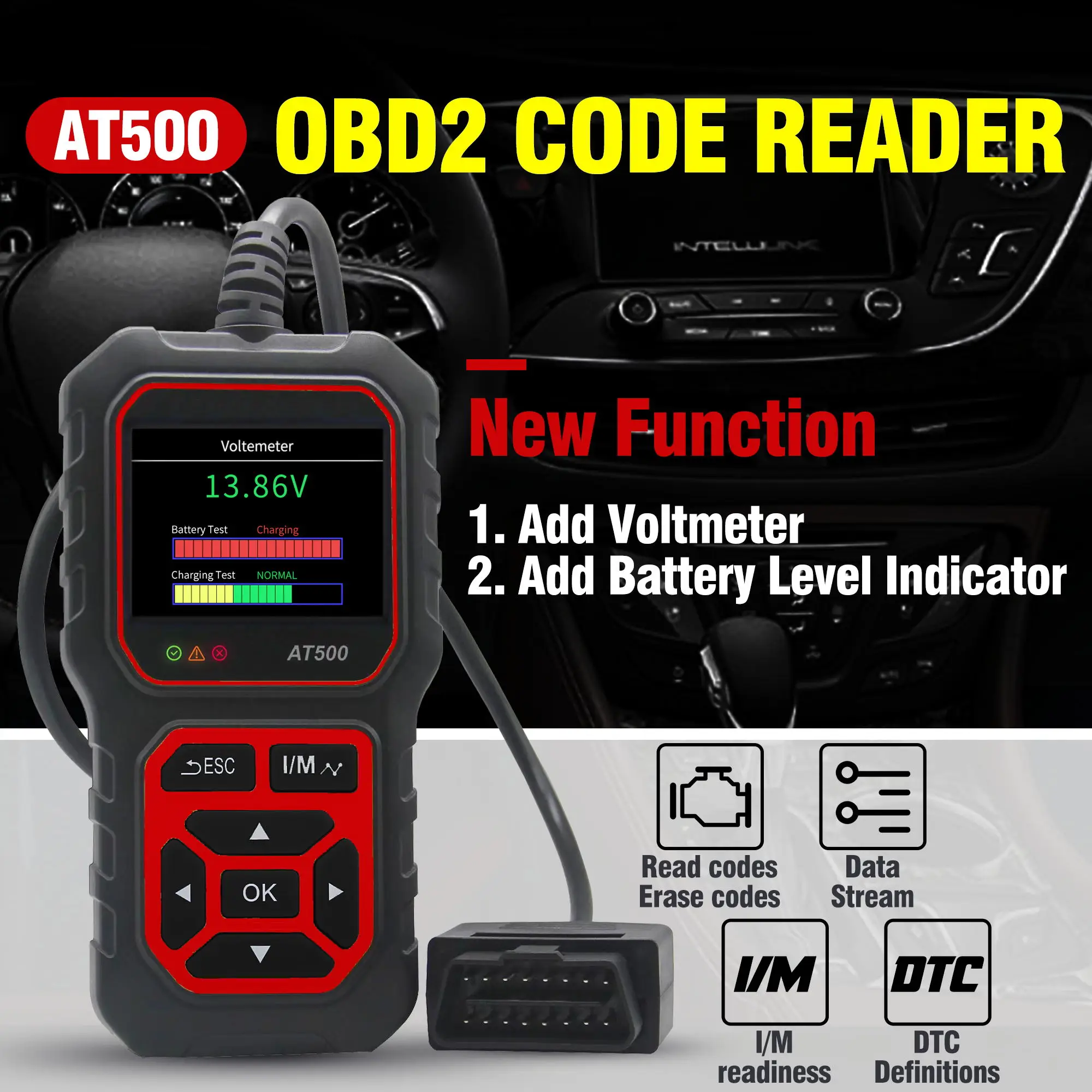 OBD2 AT500 Car Scanner - Diagnostic Tools for 12V Vehicles