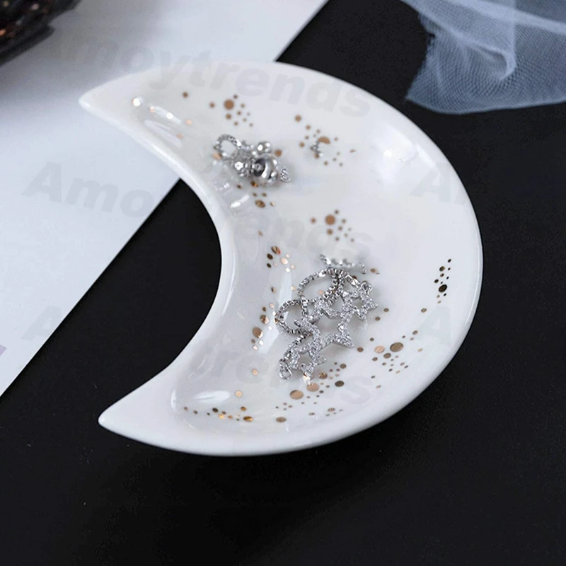 Celestial Ceramic Trinket Dishes - Moon Shaped Jewelry Holders