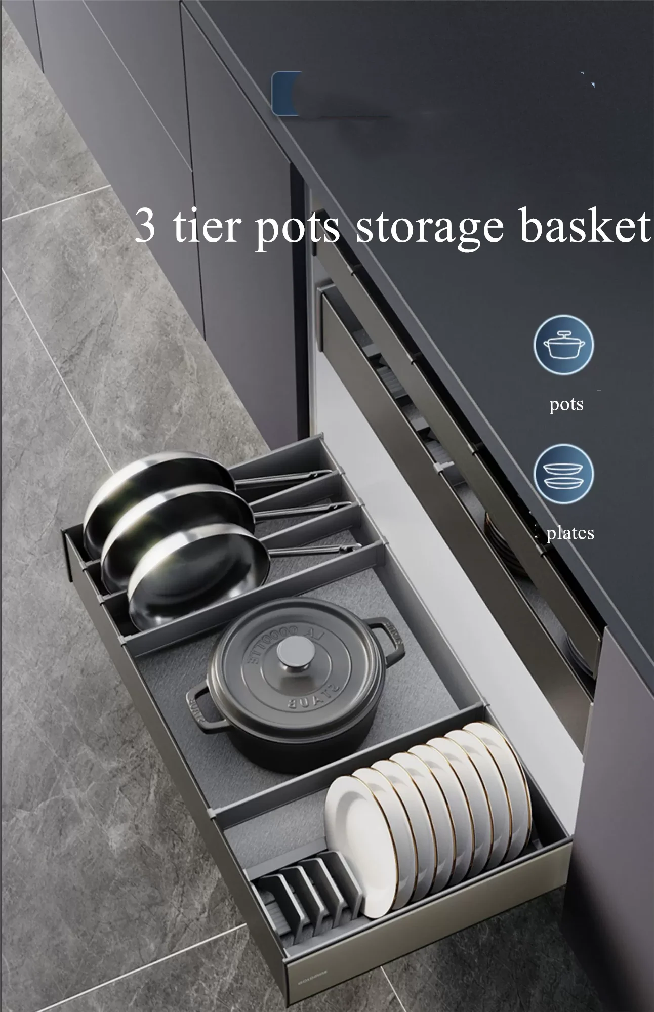 Multifunctional Pull-out Basket Cabinet Dish and Bowl Storage Basket ...