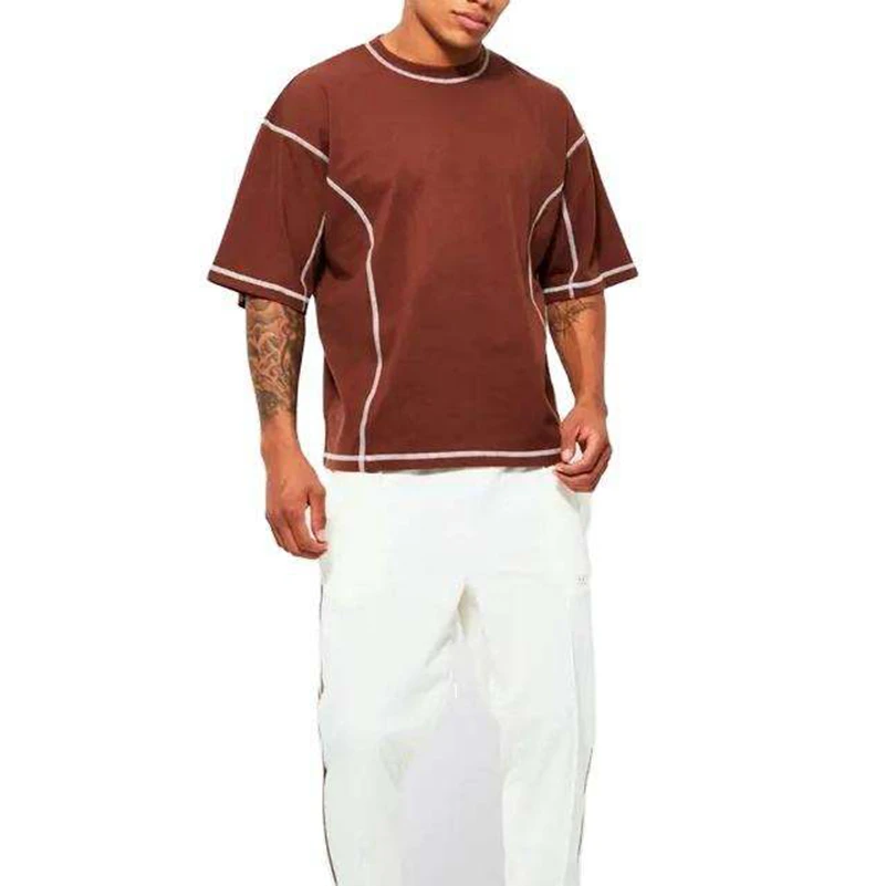 Custom Contrast Single Stitching T Shirt - Oversized Fit