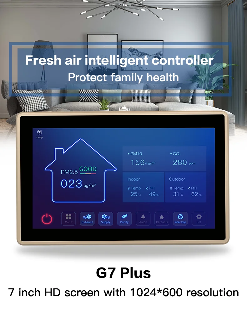 7 Inch Color Screen Real Time Monitoring Voc Pm2.5 Co2 Temperature Humidity Modbus Fresh Air ...
