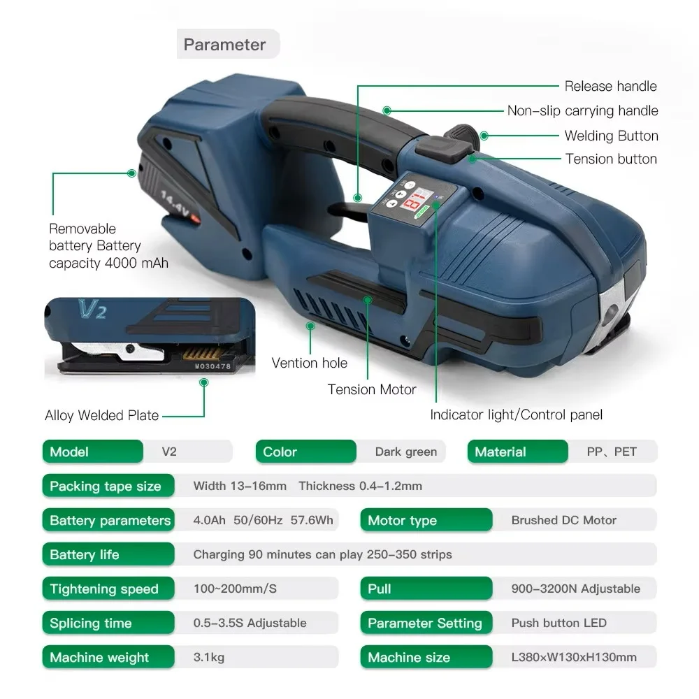 V2 Automatic Battery Powered Plastic Package Handheld Packing Strapping ...