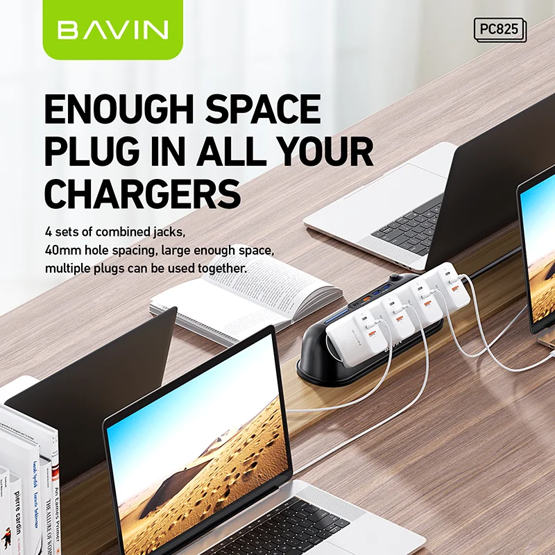 Bavin PC825 Power Strip - 3 Way Universal UK US EU Smart USB
