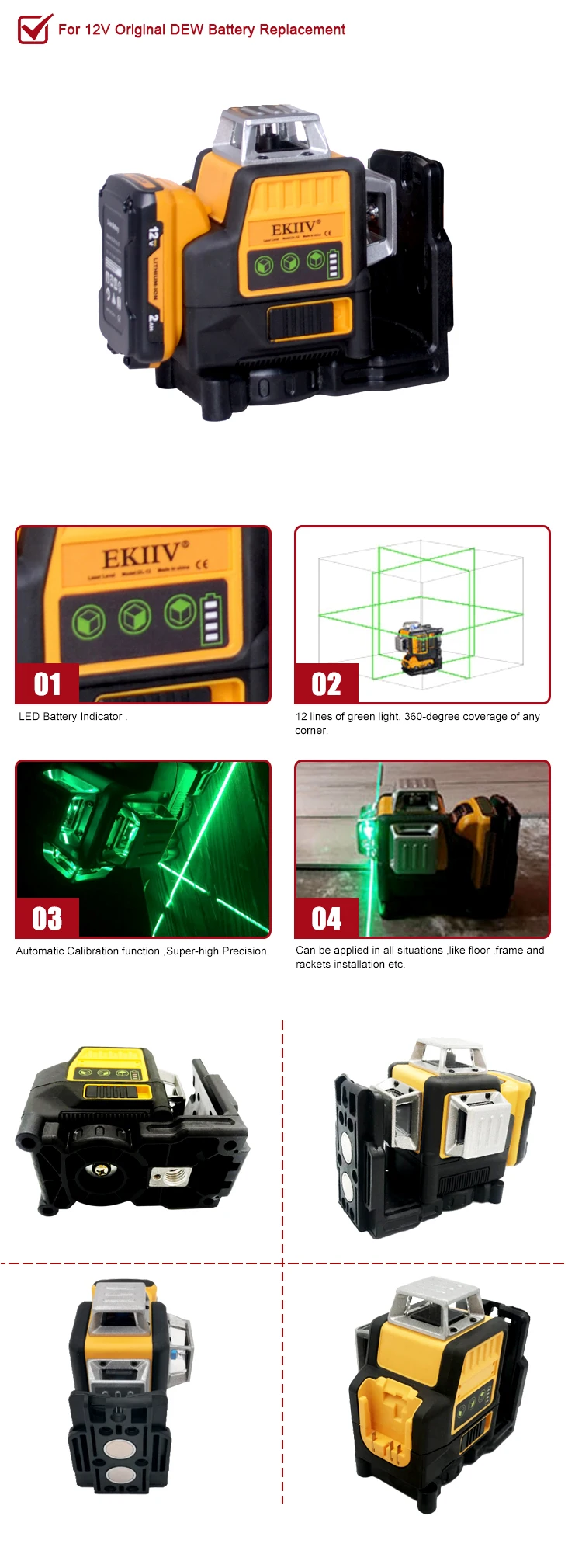 360 Degrees High Accuracy Surveying Measuring Rechargeable New Design Yellow Factory Supply 12 ...