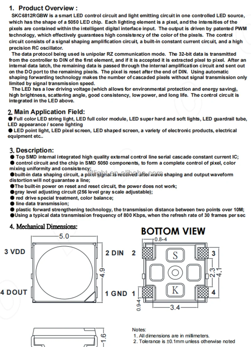 주소 지정 PLCC-4 발광 다이오드 SKC6812RGBW 안에 내장 SK6812 IC 5050 RGBW RGBWW SMD ...