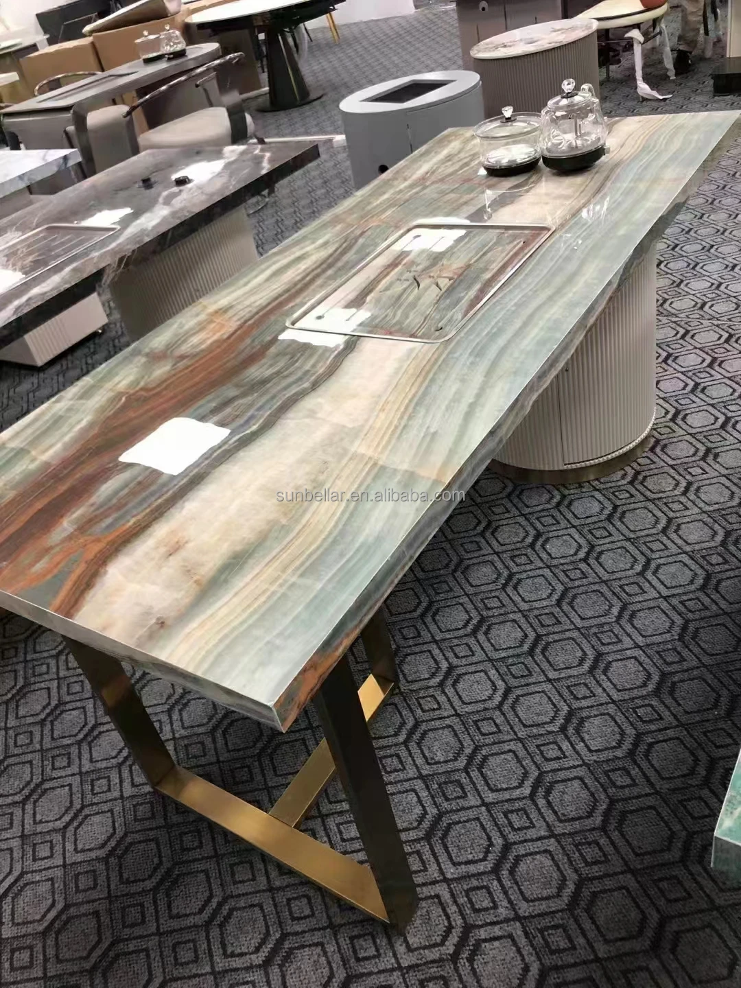 Factory Supply Luxury Modern Coffee Table Marble Top Gold Stainless ...