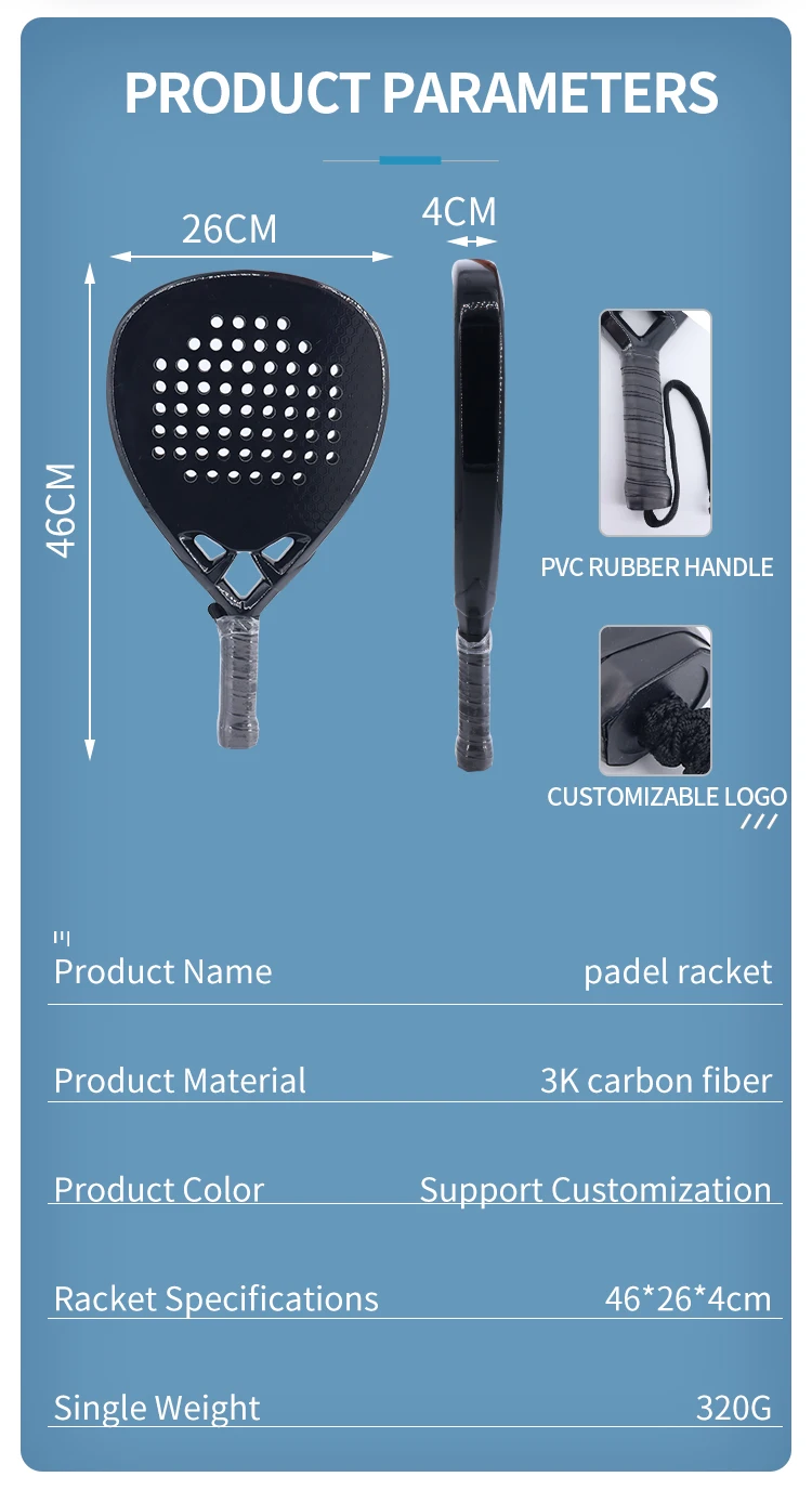 Customized Beach Padel Racket Tennis Racket 3k Carbon Paddle Racket ...