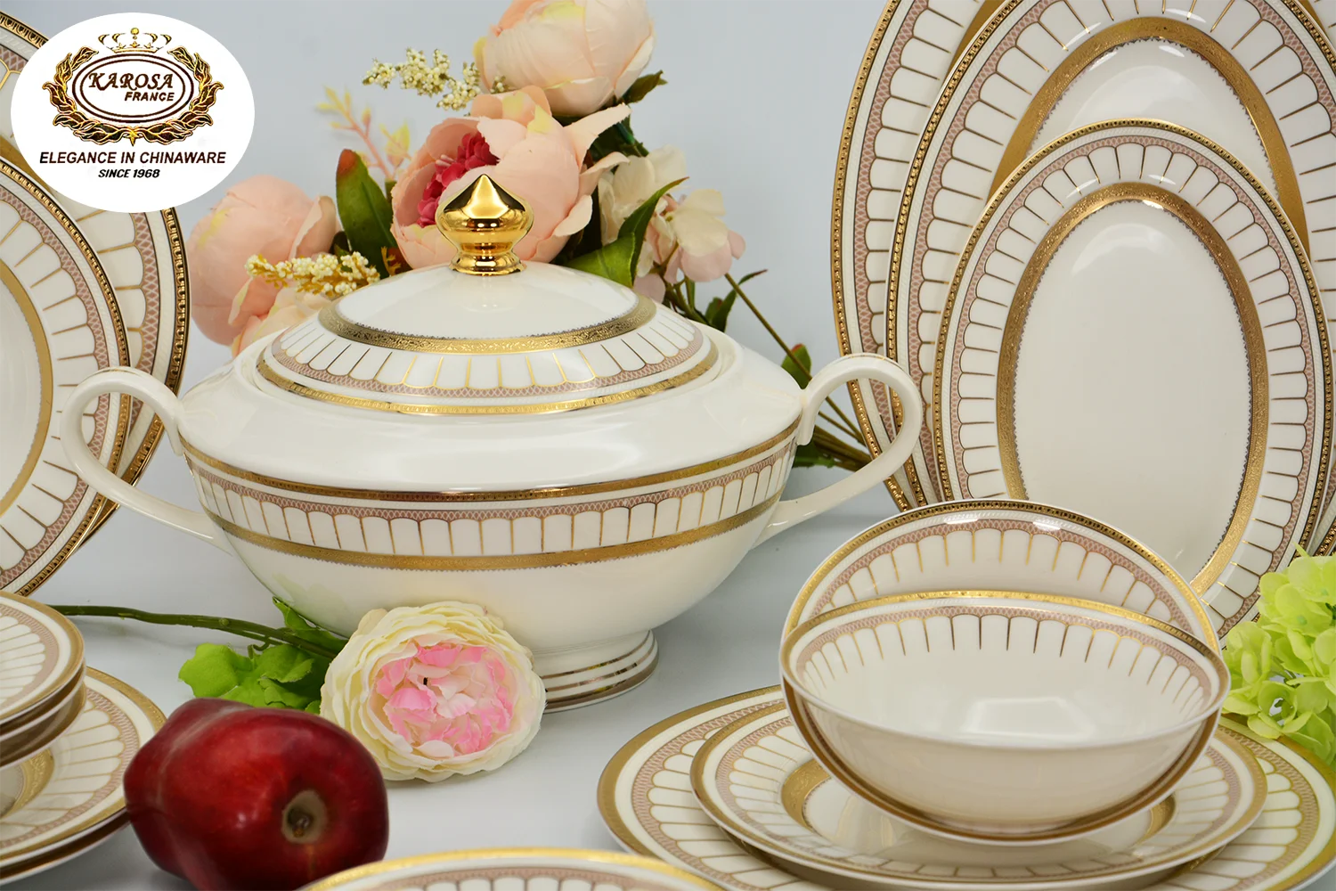KAROSA Luxury Pure Gold Embossed Bone China Set for Home