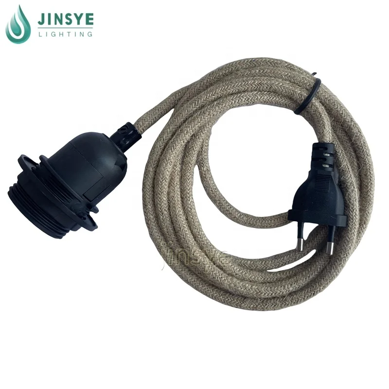 EU Style Plastic CE VDE E27 Lampholder with on off Switch 2 Meter Twisted Jute Rope Cord for ...