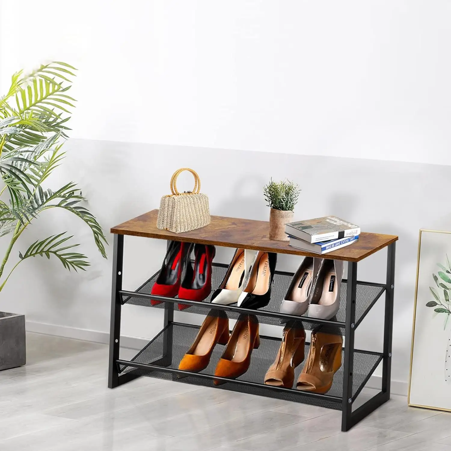3-tier Tilting Adjustable Freestanding Shoe Rack 6-pairs 25.2 In Length ...