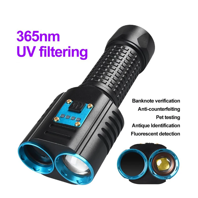 365nm Black Light & P50 Light 2 In1 LED Tactical UV Flashlight