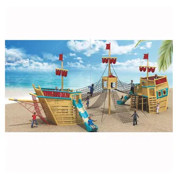 Custom Children Pirate Ship Wooden Amusement Park Slides Large Kids ...