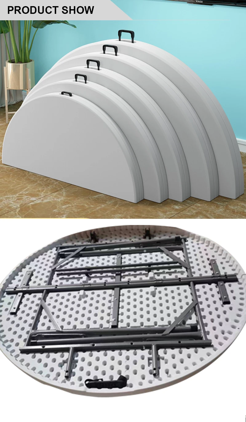 White Round Plastic Foldable Wedding Banquet Table Folding Tables And ...
