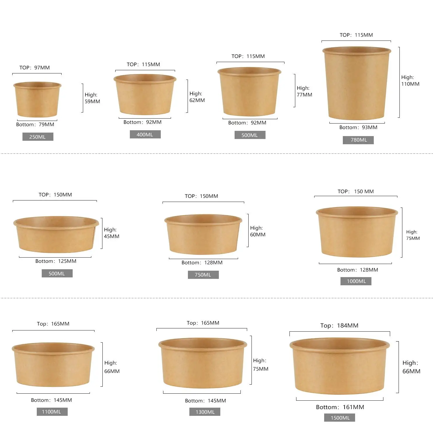 Customized Kraft Food Containers Paper Soup Salad Bowl Cups With Lid ...