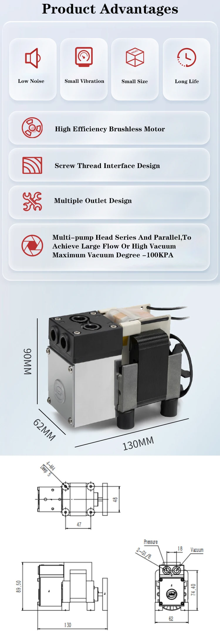 24Vdc Brushless Micro air Vacuum Pump Low Noise Micro Diaphragm Pump ...