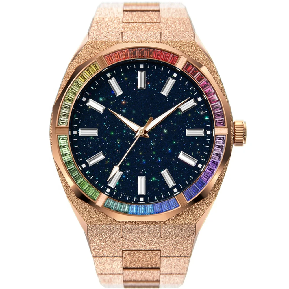 Luxury Gold Hip Hop Iced Out Rainbow Diamond Watch Stainless Steel ...