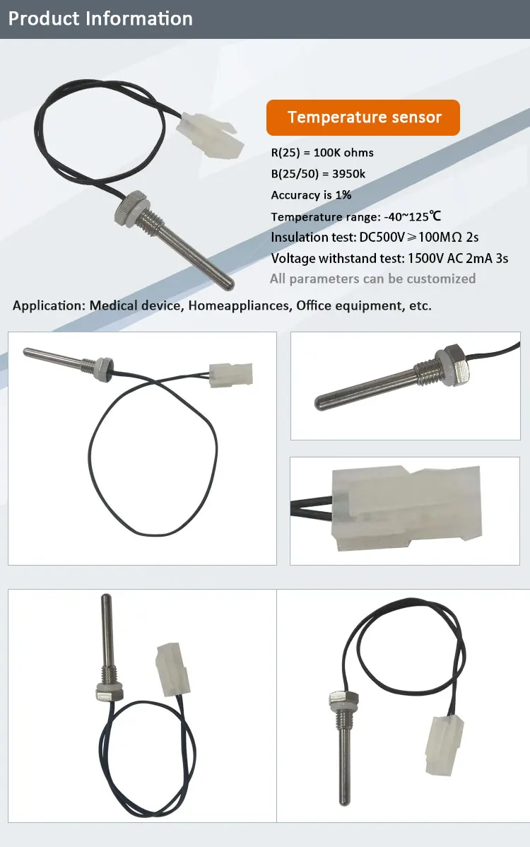 M6 M8 Sus 304 Temp Sensor Ntc Thermistor 10k 100k 200k Temperature ...