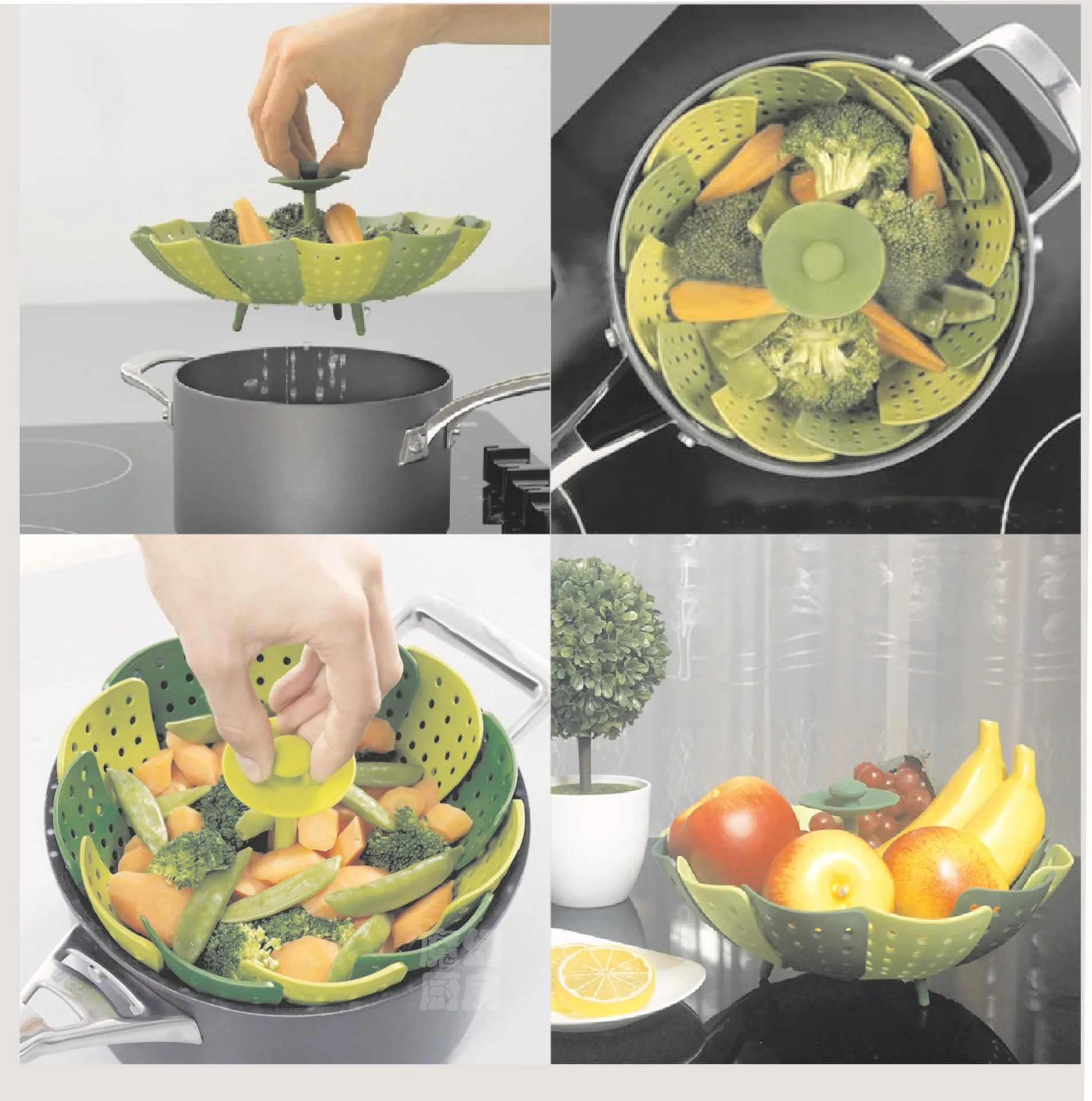 Portable Plastic Food Steamer Multi Functional Folding Silicone ...