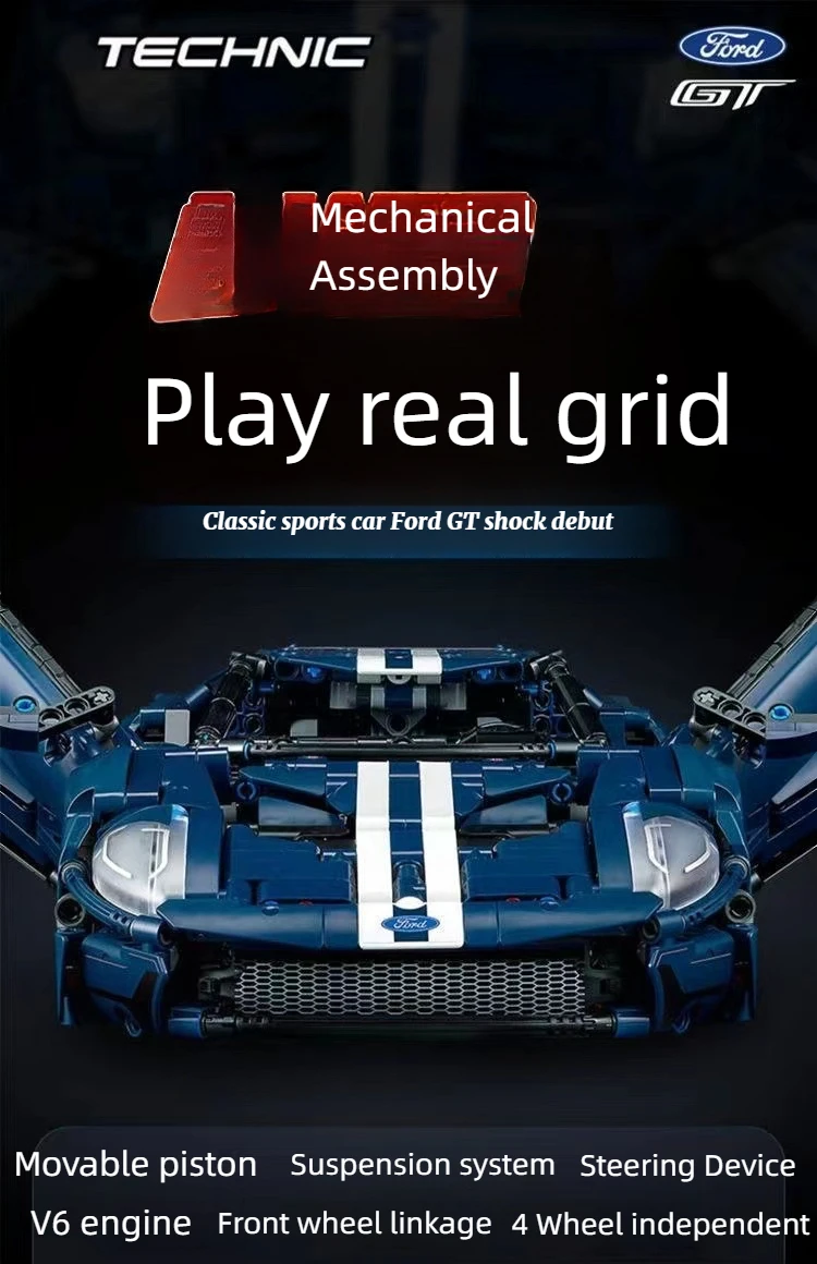 36002 Technic Ford Gt Toy Bricks 1:12 V6 Engine Racing Car Building ...