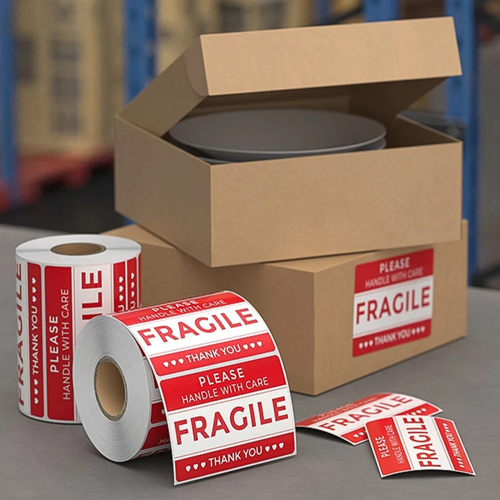 Custom 3x2 Inch Red Warning Label Barcode Handle With Care Do Not Drop ...