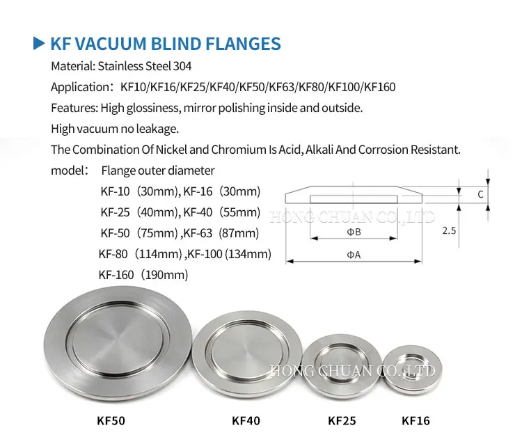 Kf Vacuum Blind Flanges Ss304 Stainless Steel Kf16 25 40 50 - Buy Kf Vacuum Blind Flanges,Ss304 ...